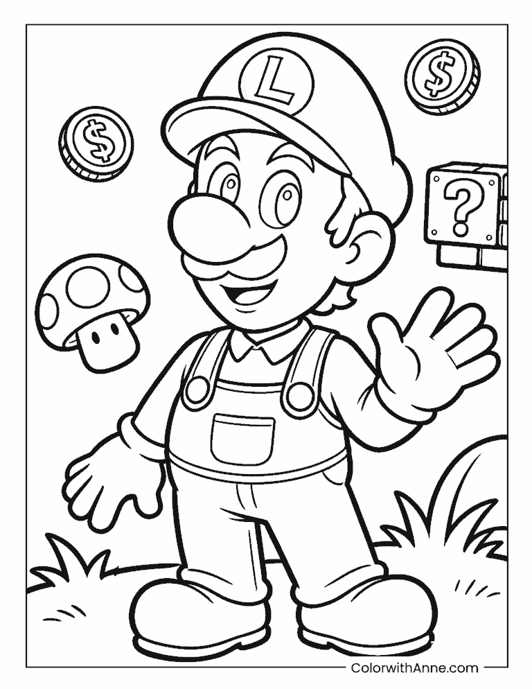 Luigi Coloring Pages (Free PDF Printables) - ColorwithAnne